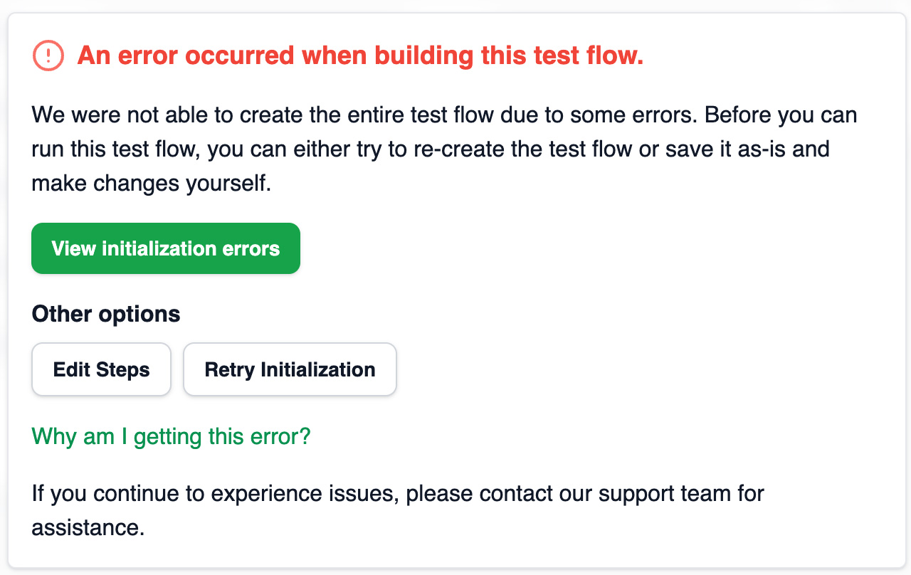 “An error occurred when building this test flow” Error – CheckView
